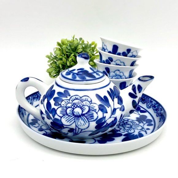 Vintage | Accents | Chinese Porcelain Tea Set Blue White Floral With ...